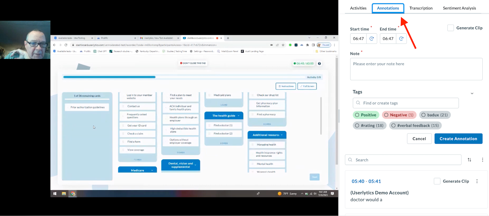 How to Create and Share Test Annotations | Client Help Center | Userlytics